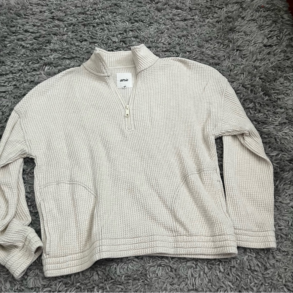 Aerie Cream Waffle Knit Half Zip Size Medium - Gem